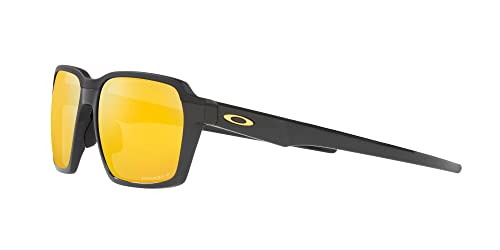 Oakley Men's OO4143 Parlay Rectangular Sunglasses, Carbon/Prizm 24K Polarized, 58 mm