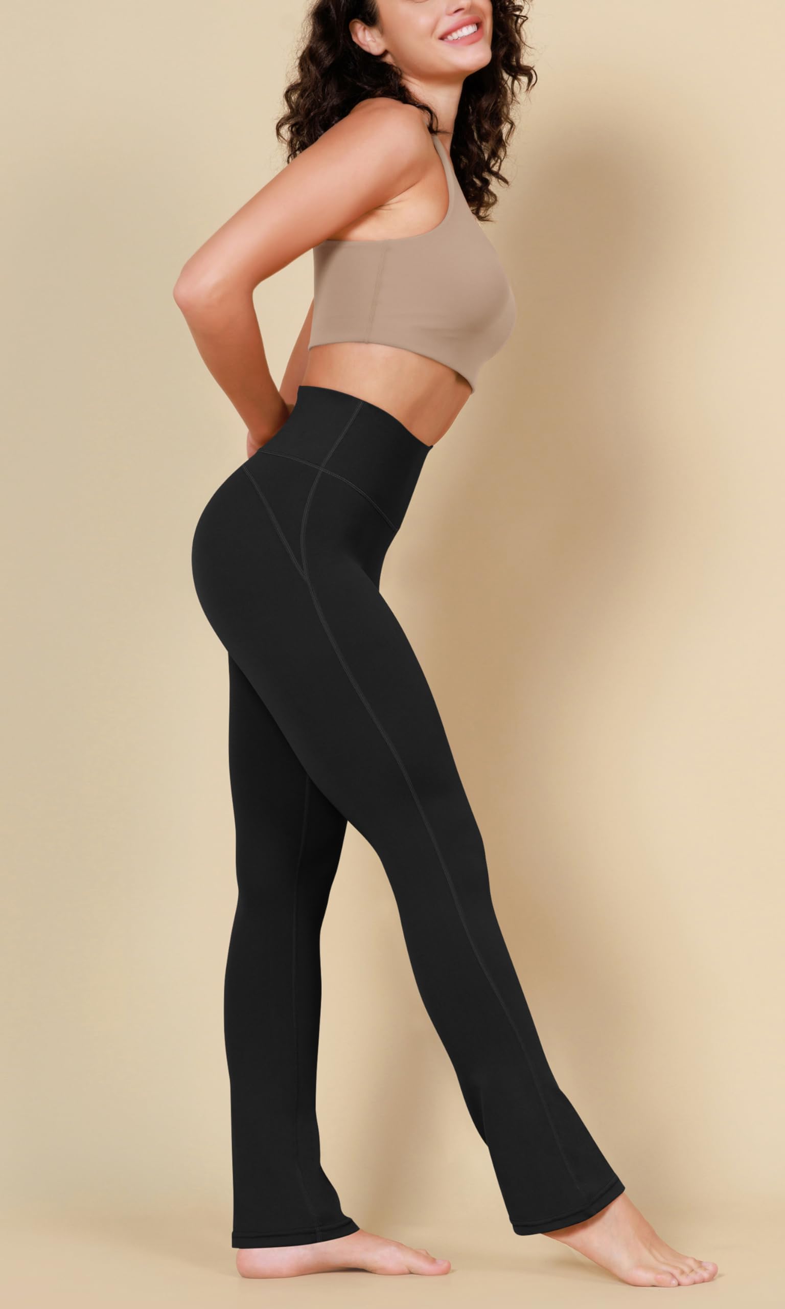 ODODOS Cloud Feeling Straight Leg Pants with Back Pocket for Women, 28" Inseam, Black+Heather Grey, Large