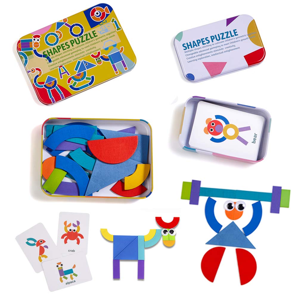 LiKee Wooden Pattern Blocks (36 Shape Pieces& 60 Cards)