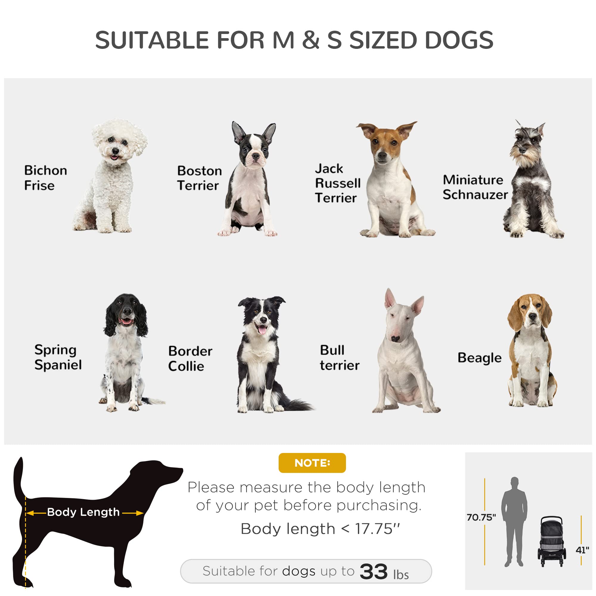 PawHut Pet Stroller Foldable Dog Cat Travel Carriage with Adjustable Handlebar PVC Wheel Brake Storage Bag Mesh Window Safety Leash Aluminum Grey