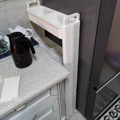LEMMAN 3-Tier Slim Slide Out Kitchen Trolley, Storage Shelf, Moving Wall Cabinets Tower Holder Rack On Wheels, Rolling Storage Unit Cart for Kitchen/Laundry/Bathroom