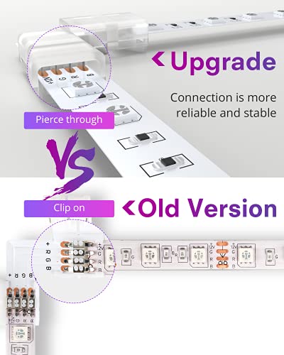 L Shape LED Connectors 4-Pin JACKYLED 10mm LED Right Angle Connectors Solderless RGB Corner Connectors Adapter Extension for 3528/5050 Strip Lights (6pcs L Shaped PCBs, 12pcs Clips)