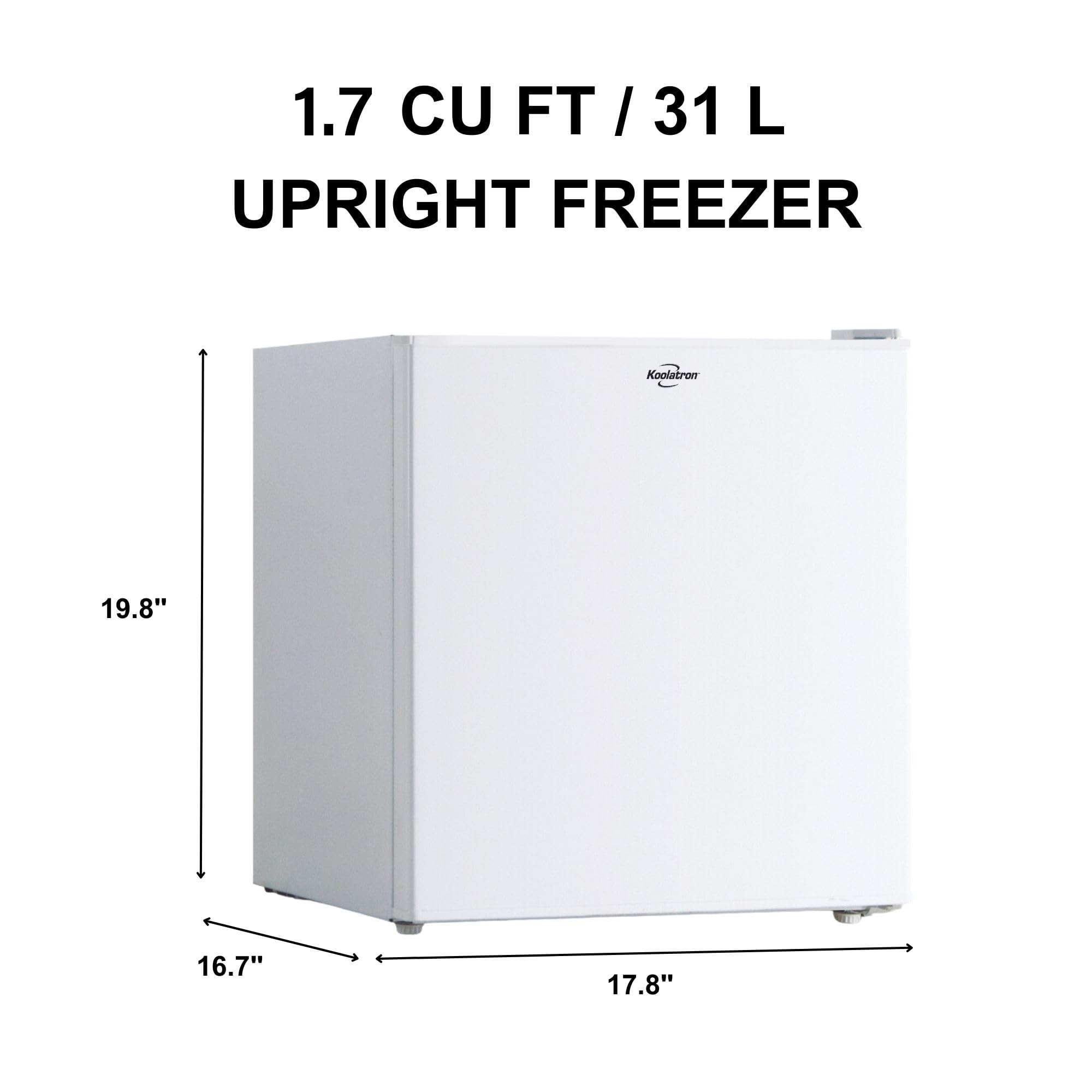 Koolatron 1.7 Cu Ft Compact Fridge With Freezer, White, Compressor Mini Fridge, Reversible Door, Flat Back, Removable Shelf, For Snacks, Frozen Meals, Beverages, Beer, College Dorm, Office, Rec Room