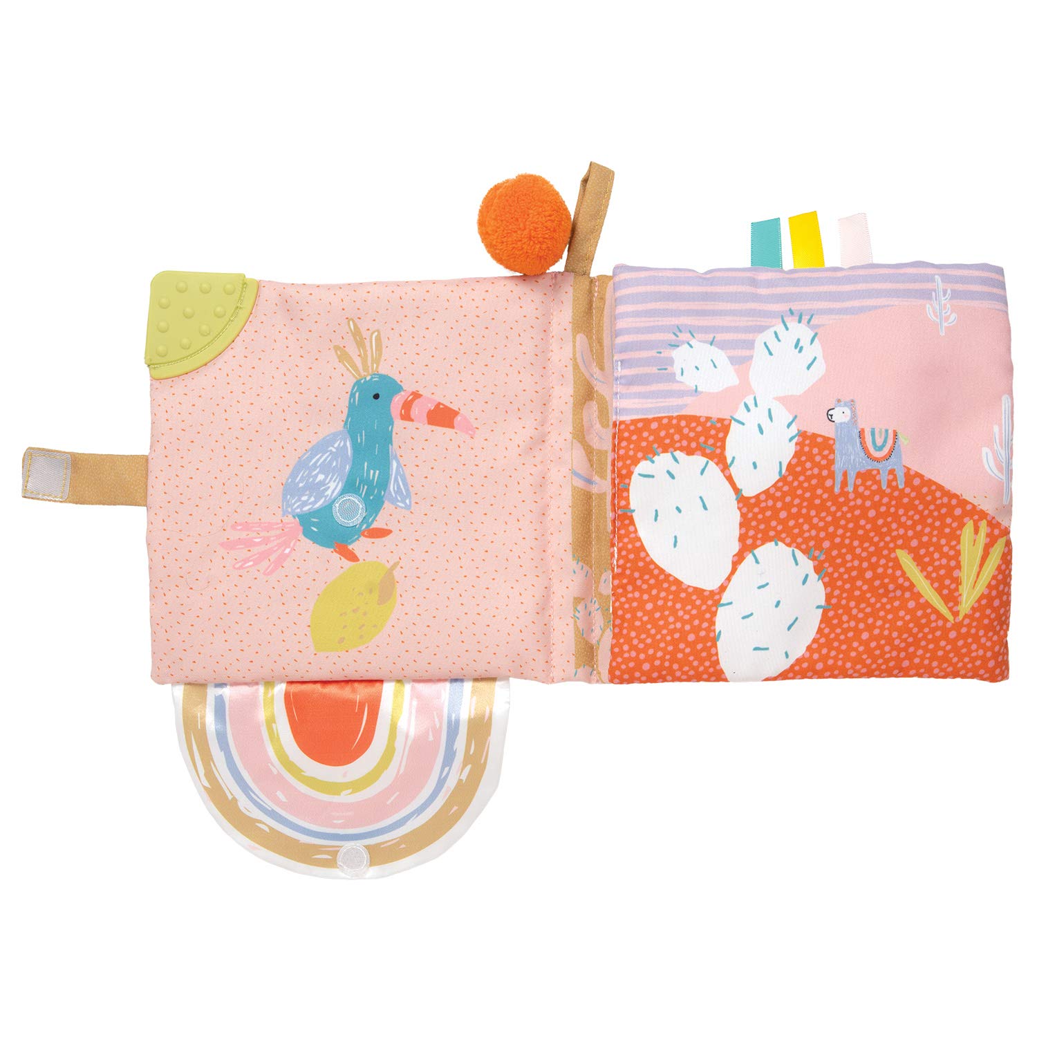 Manhattan Toy Llama Themed Soft Baby Activity Book with Squeaker, Crinkle Paper and Baby-safe Mirror Small