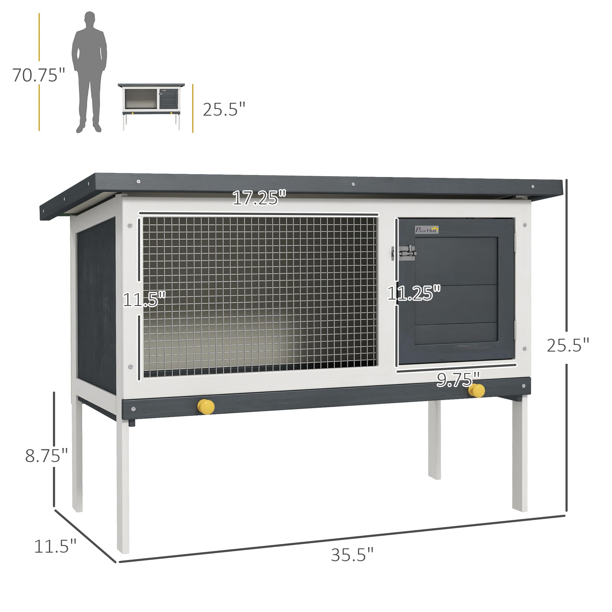 PawHut Wooden Rabbit Hutch, Bunny Cage, Guinea Pig House with Pull-Out Tray, and Openable Asphalt Roof for Indoor/Outdoor, Black