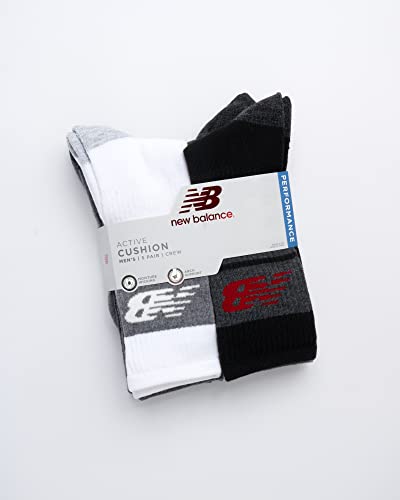 New Balance Men's Athletic Arch Cushion Comfort Crew Socks (5 Pack), Size 6-12.5, Wgb Old