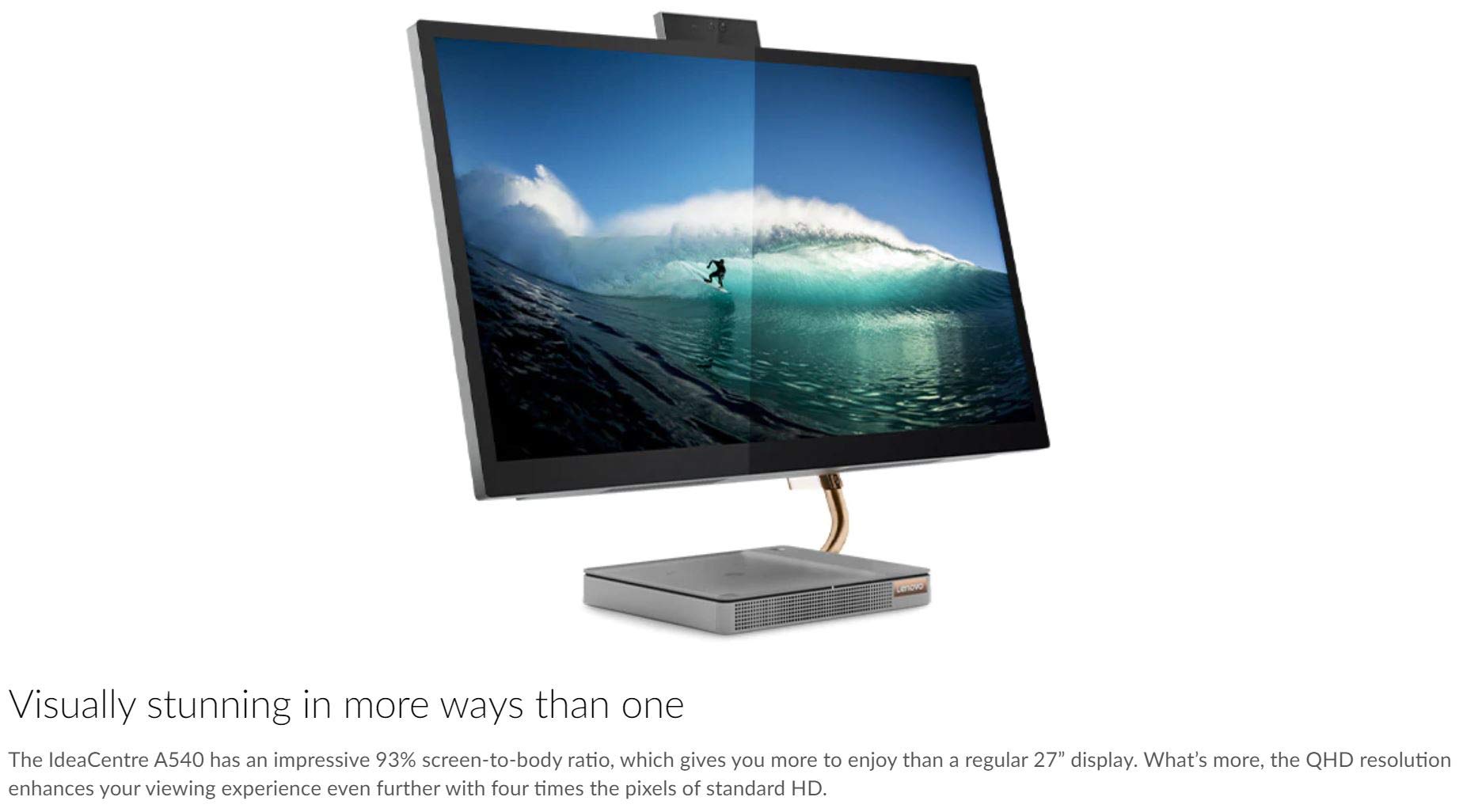 Lenovo Ideacentre 27" QHD Touchscreen All-in-One PC with 16GB DDR4 RAM, 512GB PCIe SSD, Intel 8 Core i7-9700T Processor up to 4.3 GHz, Windows 10 Home