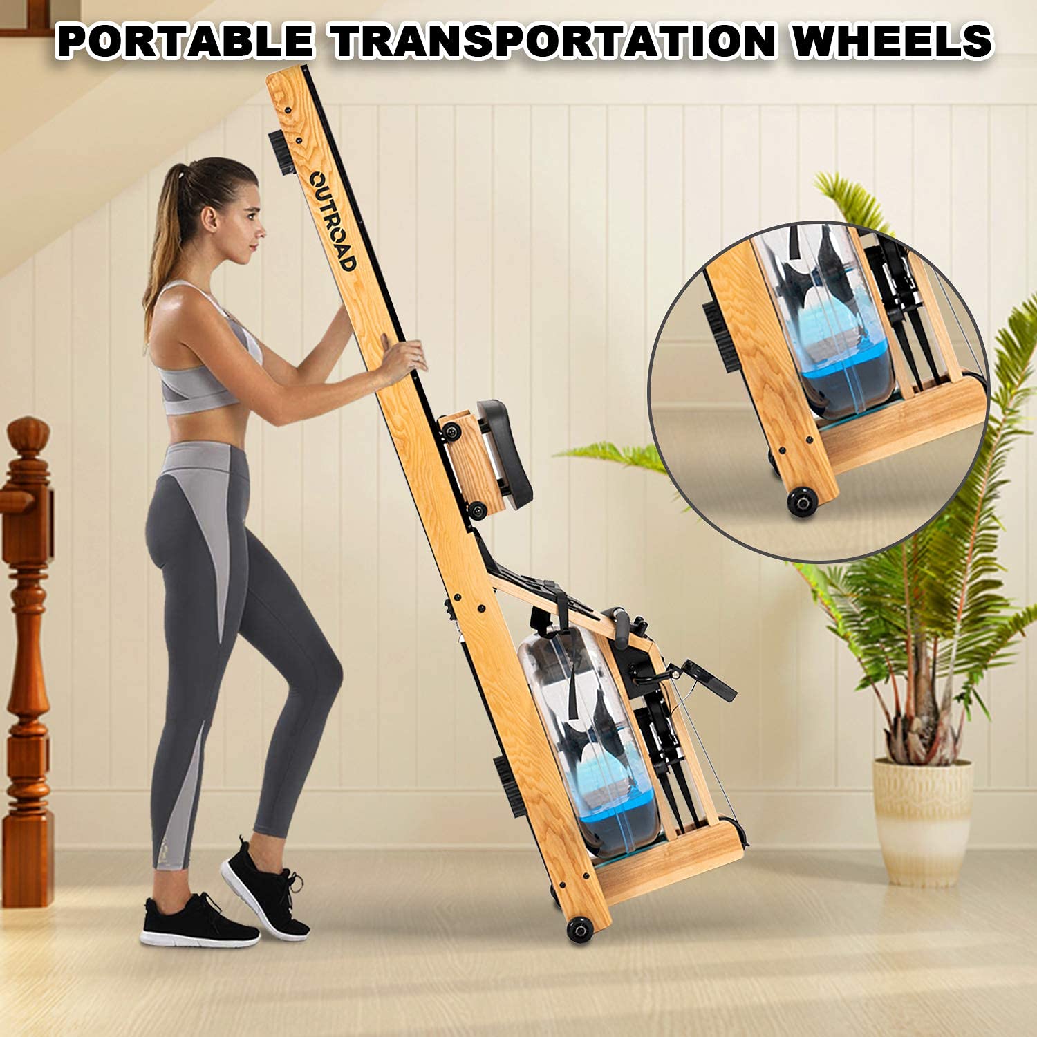 Max4out Water Rowing Machine with LCD Monitor, Adjustable Resistance Rower for Home/Gyms Use with Transport Wheels, Cardio Training Equipment for Full Body Exercises