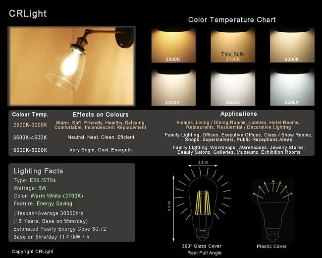 NOTOC LED Edison Bulb,Antique 40W Vintage Edison Bulb,E26 Light Bulb Dimmable Led Bulb 450 Lumens 2700K Warm White,Pack of 3