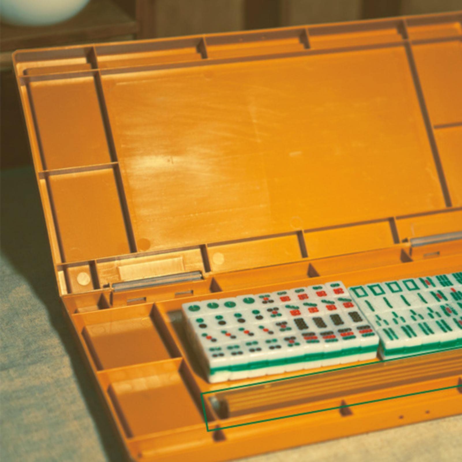 pologmase Portable Mahjong Set, Home Mahjong Board Game Sets, Portable Elaborately Crafted Mahjong with Foldable Table, Ruler for Travel Home Party