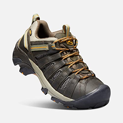KEEN Men's Voyageur Low Height Breathable Hiking Shoes, Black Olive/Inca Gold, 7