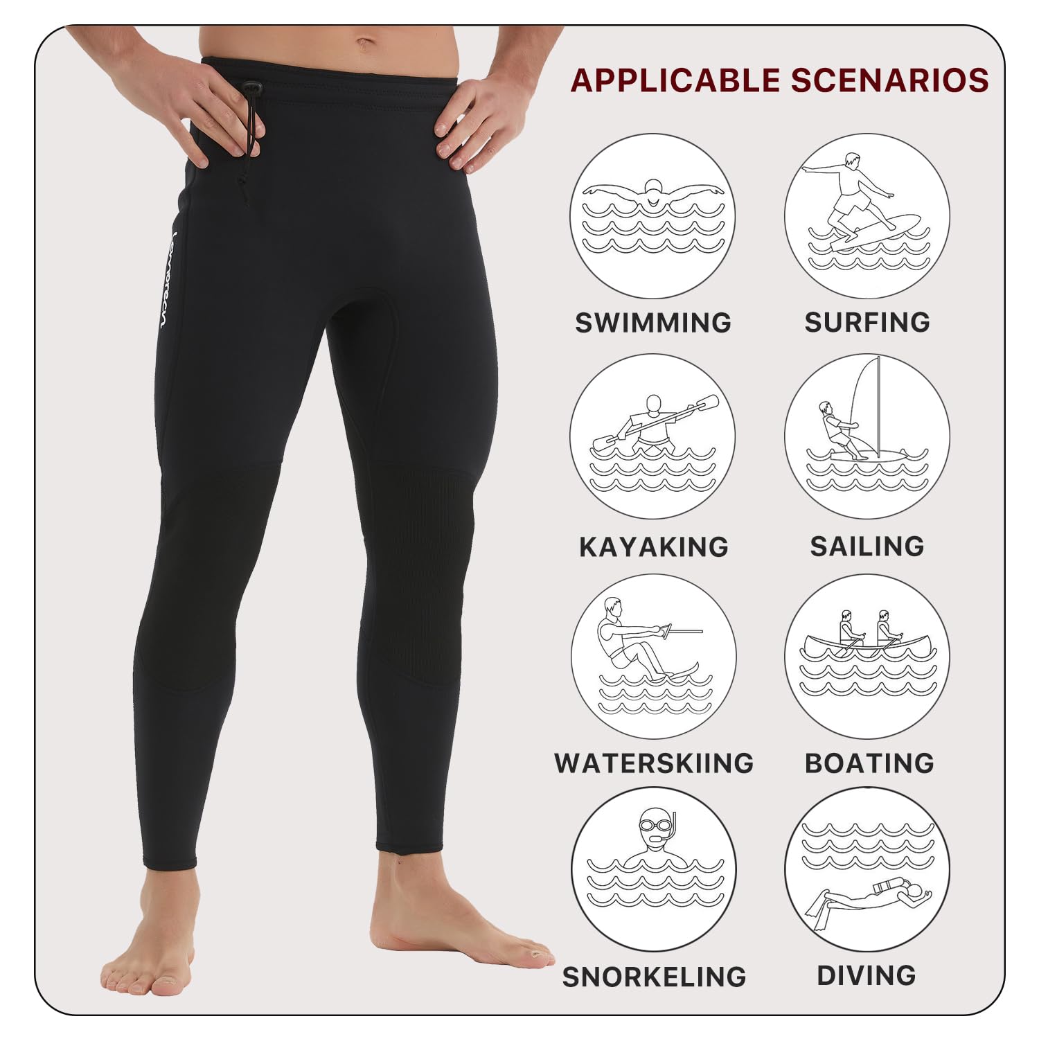 Lemorecn Wetsuit Pants Men 3mm Neoprene Swim Pants for Swimming Canoeing Snorkeling Scuba Kayaking Diving(1031black-L)
