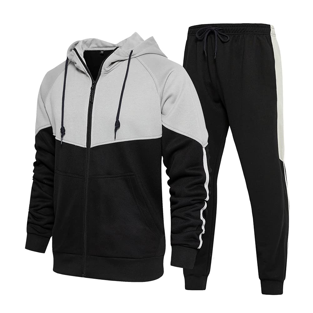 MANLUODANNI Men's Tracksuit Athletic Full Zip Casual Sports Jogging Gym Sweatsuit, 77Black-XL