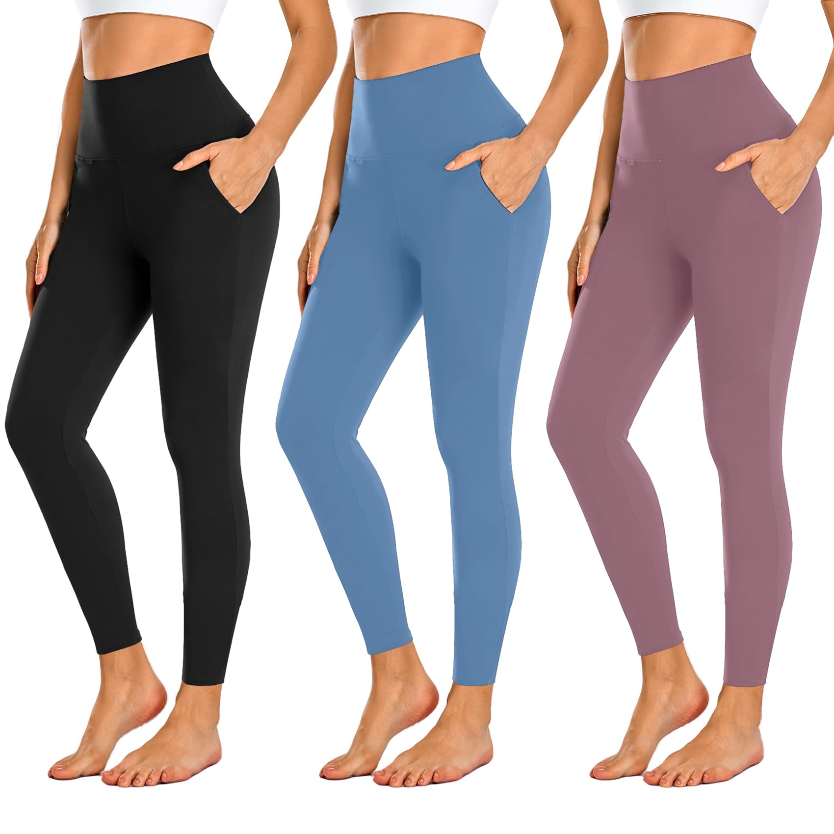 NEW YOUNG 3 Pack Leggings with Pockets for Women,High Waisted Workout Yoga Pants