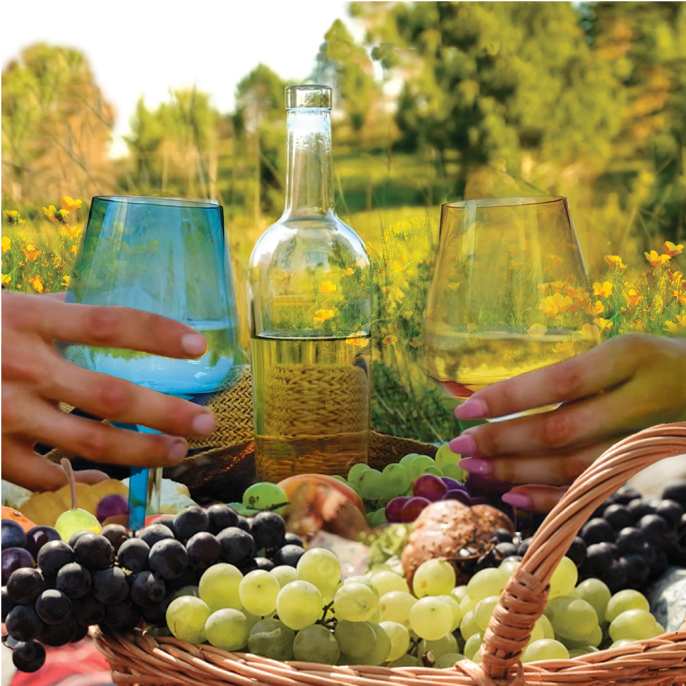 Lily's Home Acrylic Wine Glasses with Stems. Set of 4 Colored, Reusable, Unbreakable and Shatterproof Poolside Outdoor Wine Glasses. BPA-free plastic. (Stemmed)