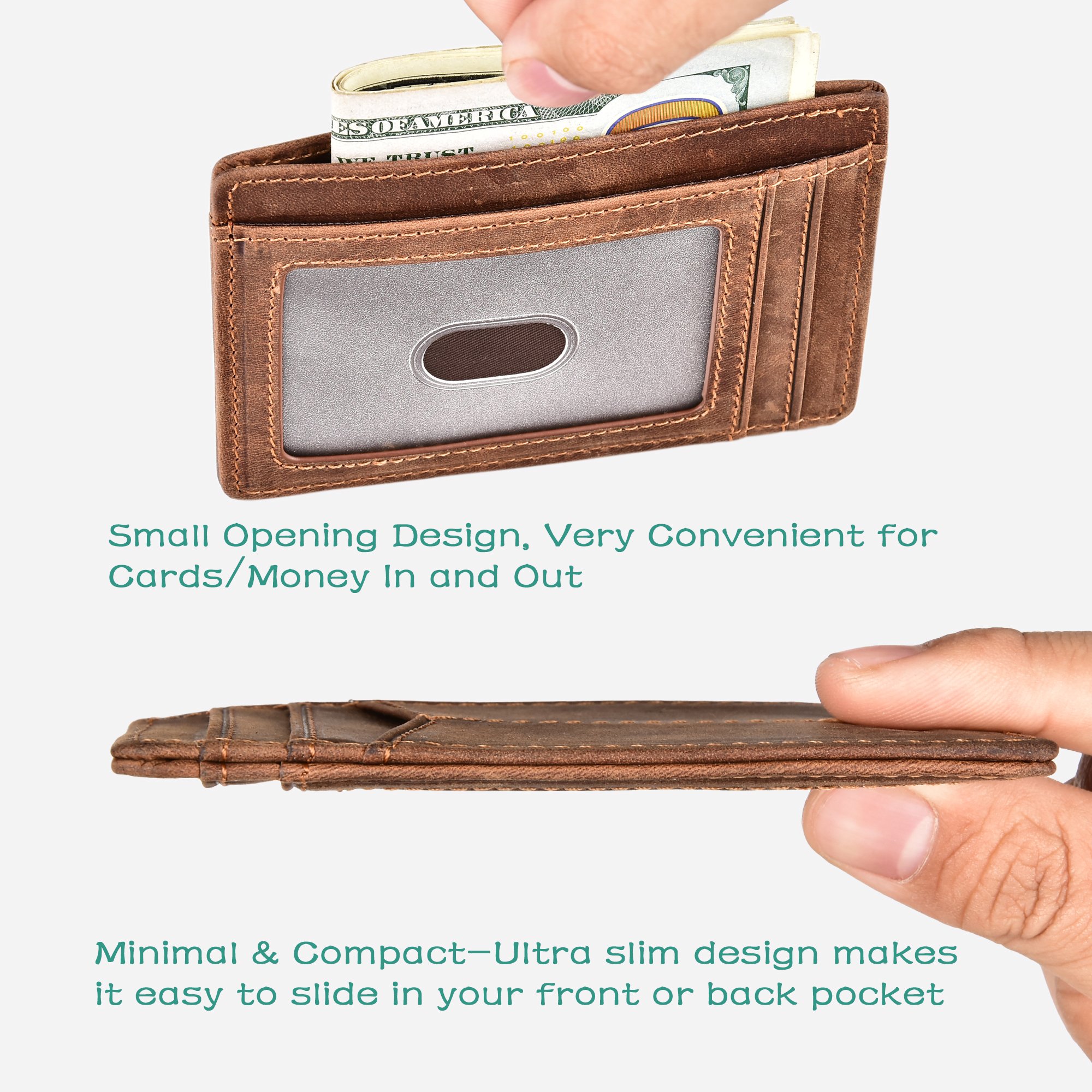 kinzd Slim Wallet RFID Front Pocket Wallet Minimalist Secure Thin Credit Card Holder Dark Brown