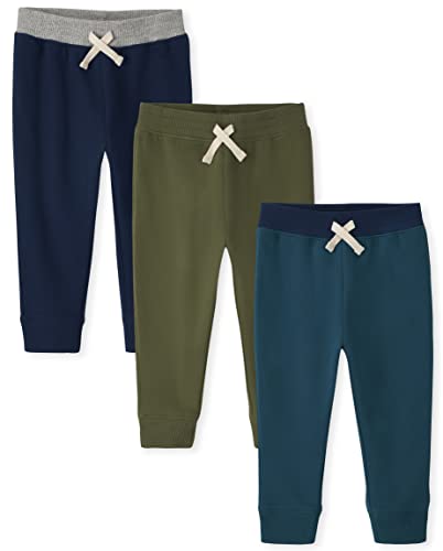 The Children's Place Baby Toddler Boys Active Fleece Jogger Pants, Blue/Green/Teal 3 Pack, 5T