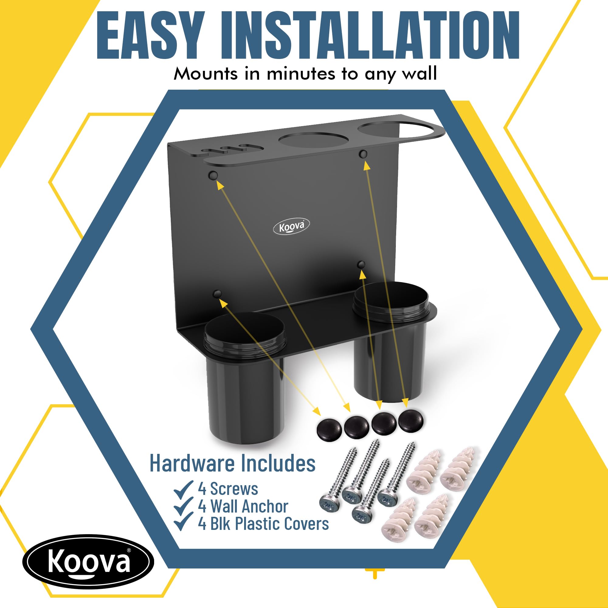 Koova Grease Gun Holder | Tractor Grease Gun Garage Organizer Wall Mount | Includes Removable Drip Cups & Spare Cartridge Holder | Truck & Tractor Accessories | Shop/Garage Wall Organizer | USA Made