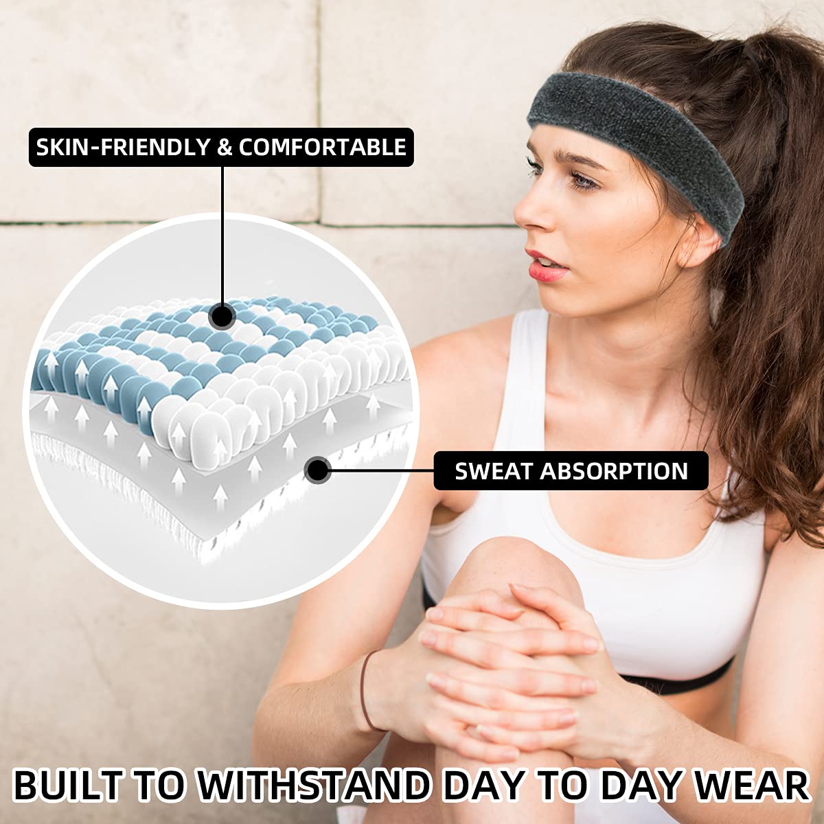 PACEARM Headbands for Men & Women, Headband for Sports, Workout, Running - Comfortable, Quick-Dry Head Bands (Gray 4-Pack)