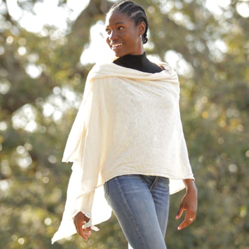 Pang Wangle Exquisite Wrap or Shawl in Soft Recycled Cotton | Can be used as a Scarf around the Shoulders or Head | Enhanced with Insect Shield Bug Repellent for Stylish Comfort, Sandshell