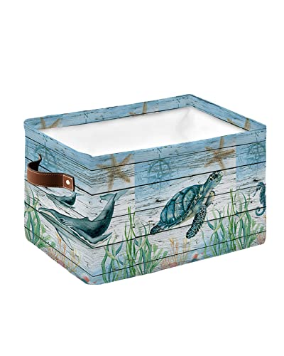 Storage Cubes Organizer with Handles, Aminal Sea Turtle Sea Horse Octopus Whale Storage Bins Collapsible Storage Baskets for Shelf Closet Nursery Cloth Organizers Box Ocean Underwater World Theme 1pcs