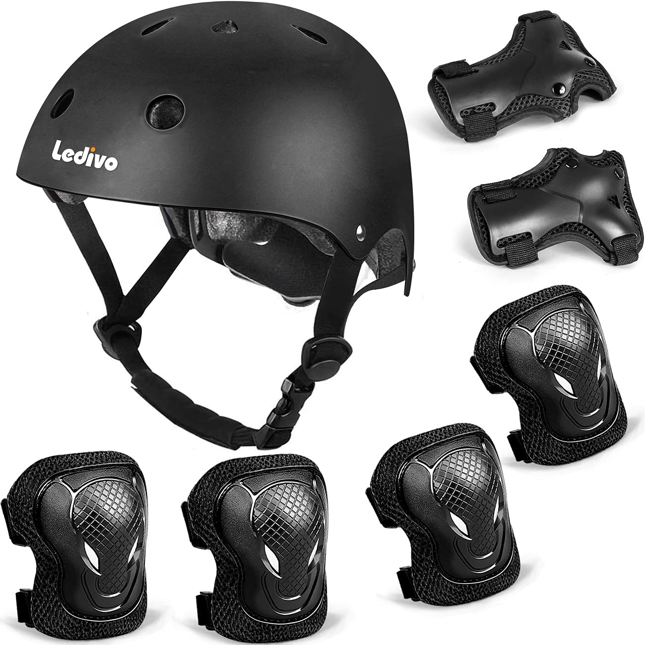 LEDIVO Kids Adjustable Helmet Suitable for Ages 3-9 Years Toddler Boys Girls, Sports Protective Gear Set Knee Elbow Wrist Pads for Bike Bicycle Skateboard Scooter Rollerblading
