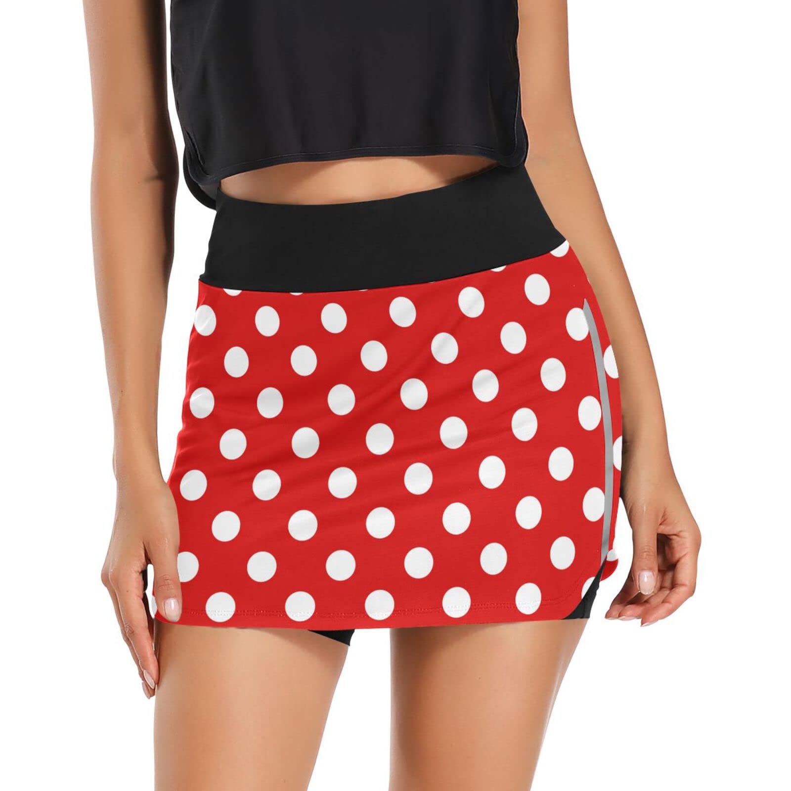 Polka Dot Red Woman Tennis Skirts with Pockets Athletic Golf Skorts Quick Dry Workout Running Hiking Skorts Skirts, X-Large Short