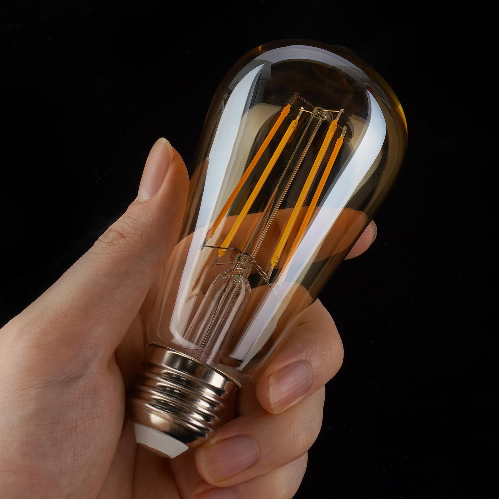 TopLeder Vintage LED Edison Bulbs 6W, Equivalent 60W Incandescent, Warm White 2700K, E26 Medium Base, Non-Dimmable, ST58 Antique LED Filament Bulbs with 80+ CRI, Amber Glass, Pack of 6