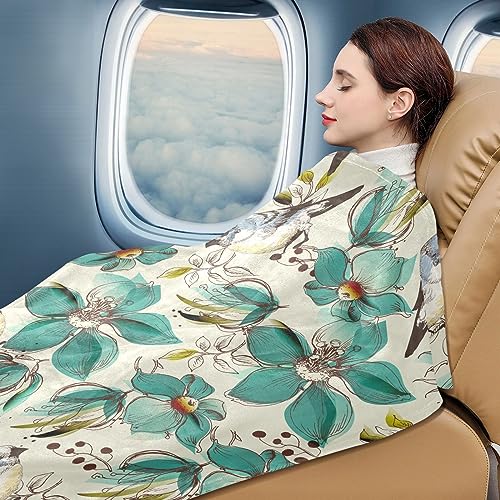 Joko Ivery Flowers Birds Premium Soft Travel Blanket Pillow Airplane Blanket with Hand Luggage Belt & Backpack Clip Car Blanket 2 in 1 for Home Train Bus Airplane