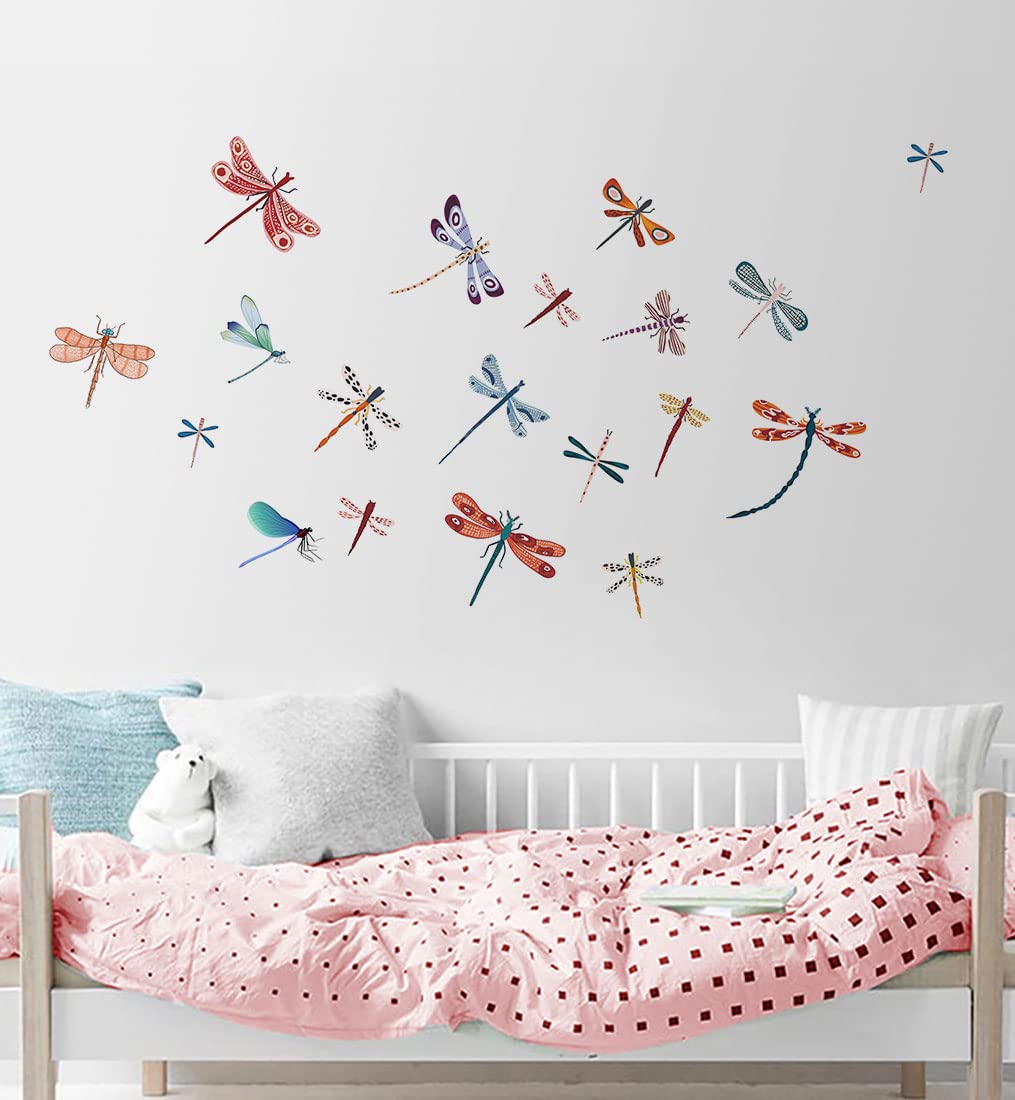 Watercolour Dragonfly Wall Decals,Dragonfly Sticker for Nursery,Lovely Animal Window Clings Decoration Wallpaper Mural for Kid’s Room Classroom School