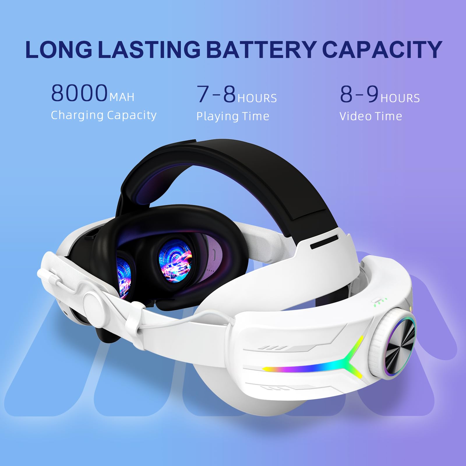 QWOS RGB Comfort Head Strap with 8000mAh Battery Compatible with Oculus Quest 2