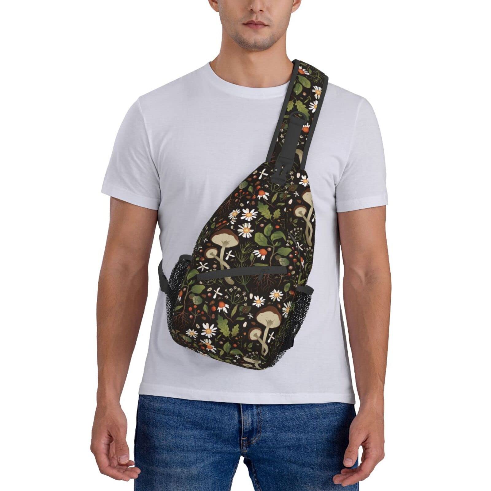 MANQINF Wild Mushroom Sling Bag,Multipurpose Crossbody Backpack Shoulder Chest Bag for Women Men Travel Hiking Daypack