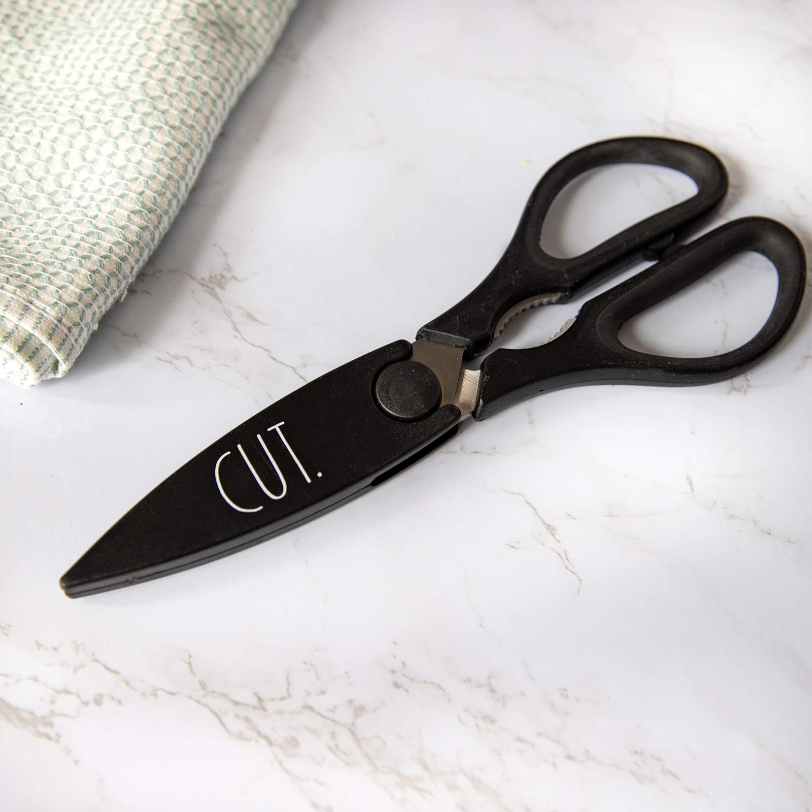 Rae Dunn Everyday Collection Set of 5 Stainless Steel Knives and Rae Dunn Kitchen Scissors- Stainless Steel, with Soft Grip Handles (Black)