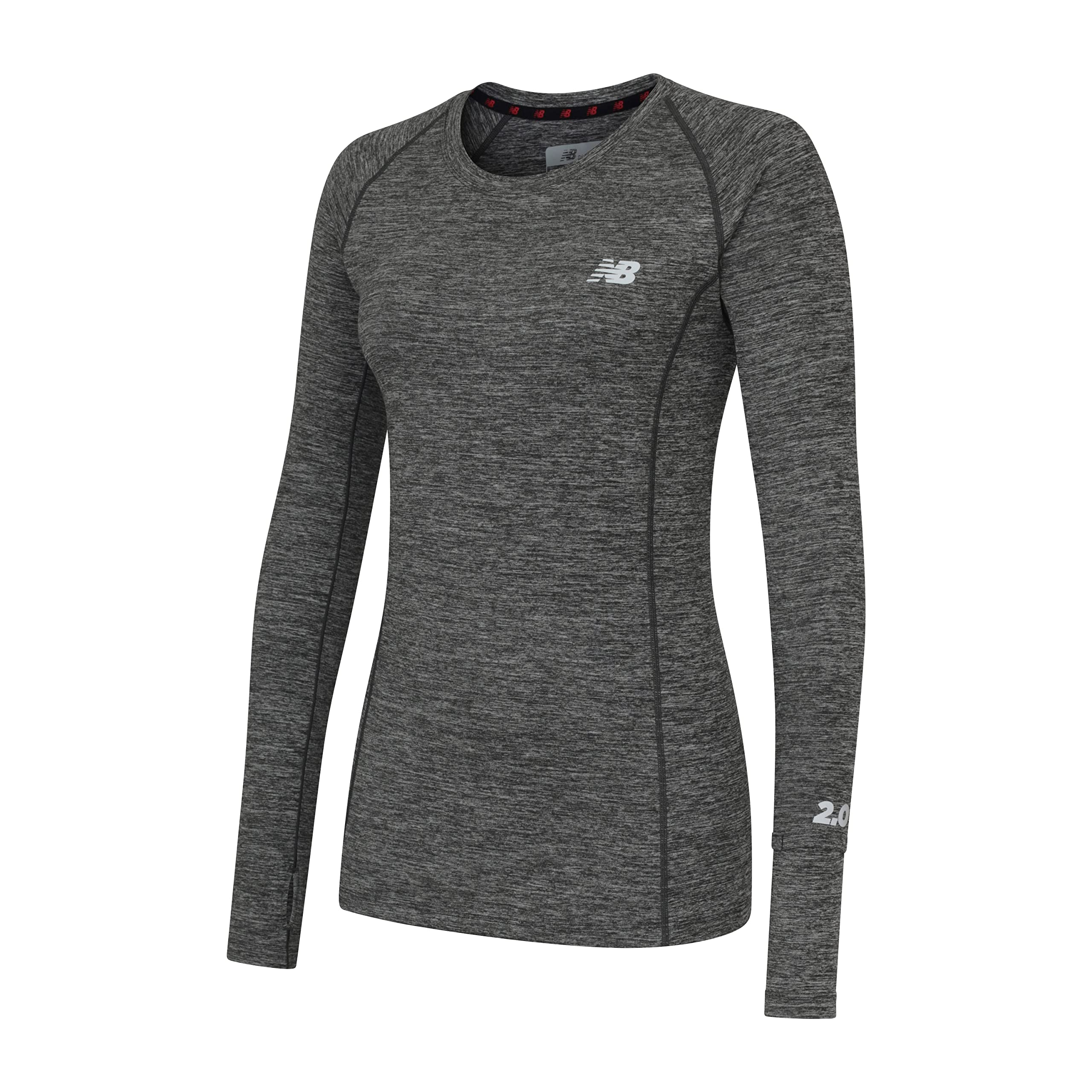 New Balance Women's 2.0 Soft Long Sleeve Base Layer Top with Thumbhole, Dark Heather Grey, Large