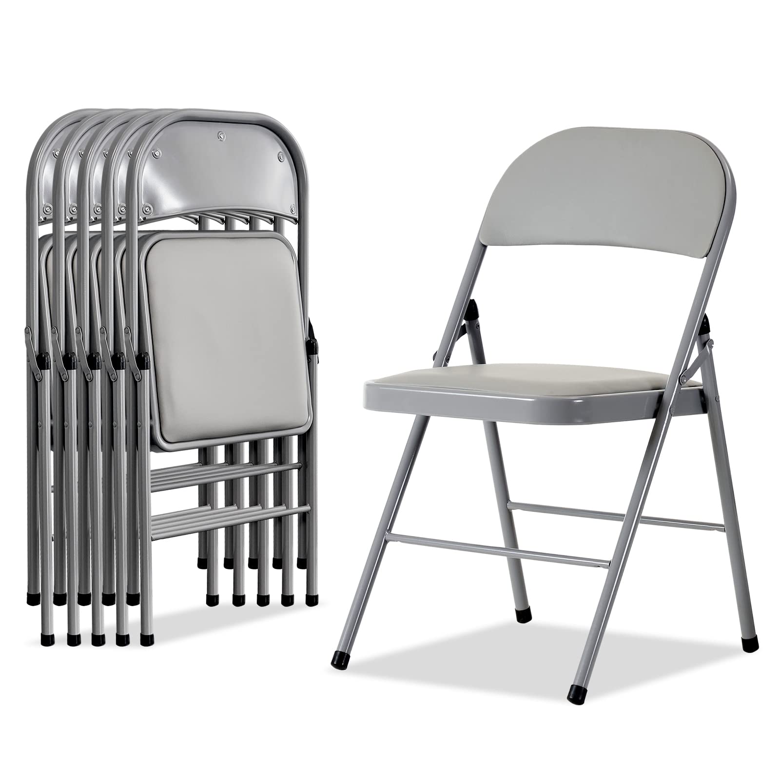 Karl home 6 Pack Grey Folding Chairs with Padded Seats for Outdoor & Indoor, Portable Stackable Commercial Seat with Steel Frame for Events Office Wedding Party, 330lbs Capacity
