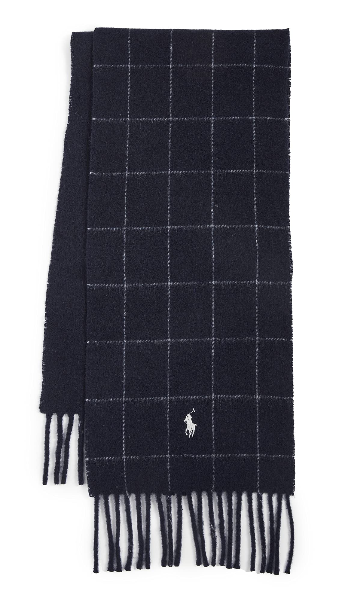 POLO RALPH LAUREN Men's Reversible Windowpane Scarf, Hunter Navy, Blue, Plaid, One Size