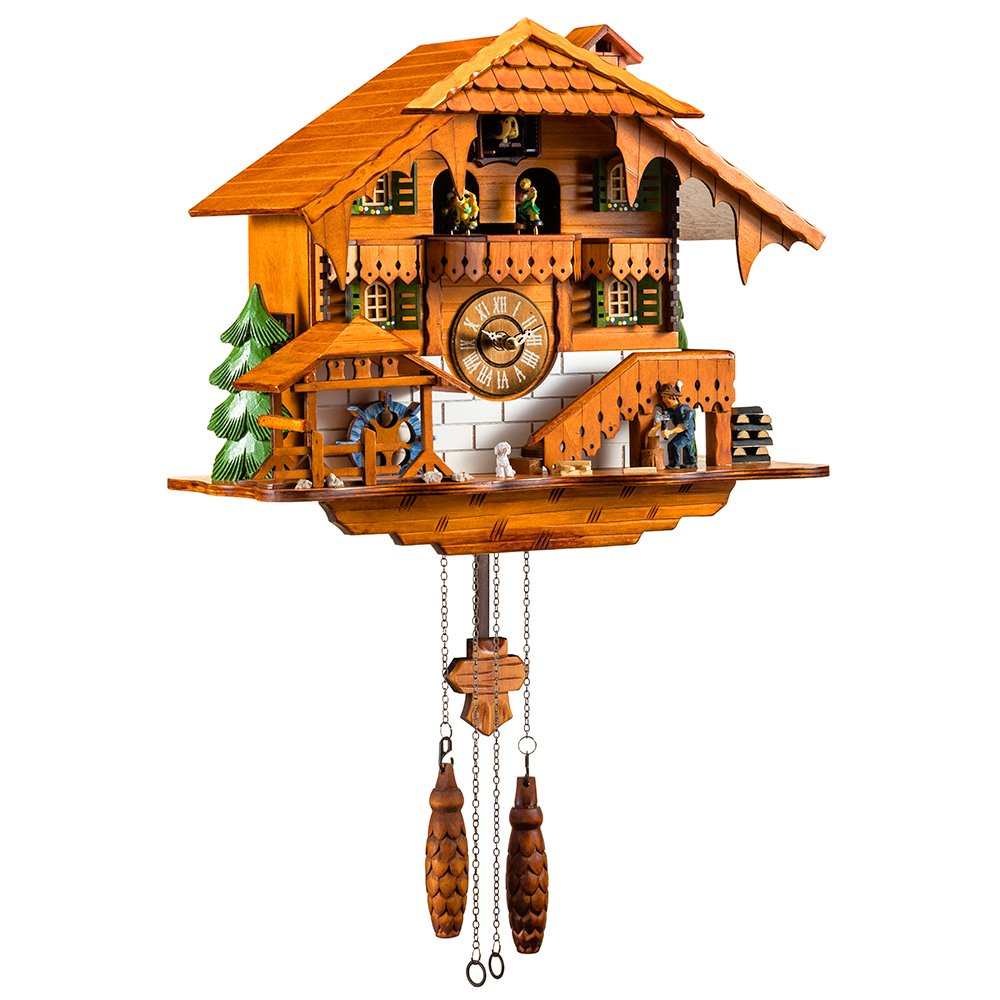 Kintrot Cuckoo Clock Black Forest Quartz Wall Clock Pendulum Movable Bird, Dancers, Watermill, Wood Chopper