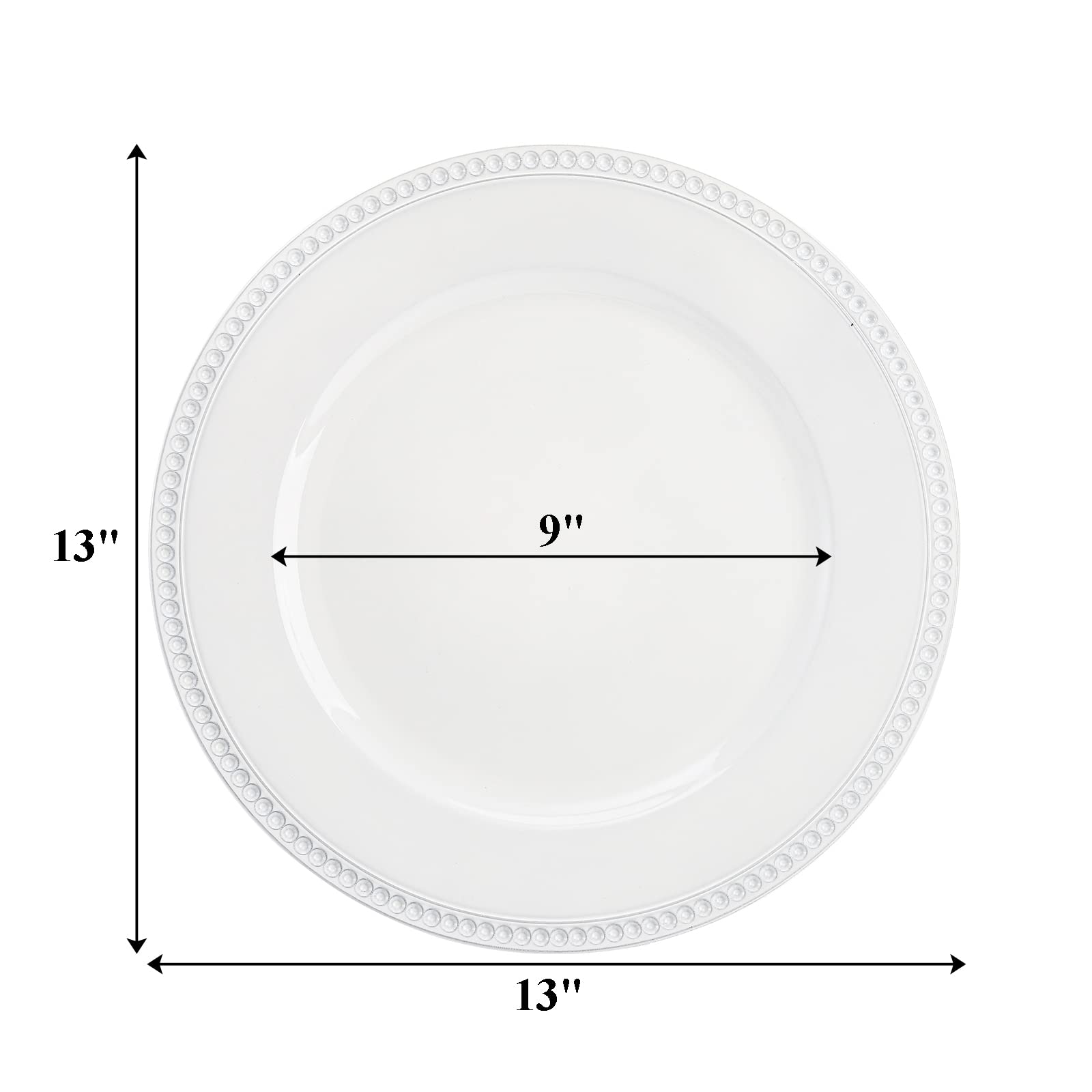 Okllen 12 Pack Plastic Round Charger Plates, 13" Dinner Chargers Decorative Plates with Beaded Rim, Embossed Charger Serving Plates for Wedding, Catering Event, Tabletop Decor, White