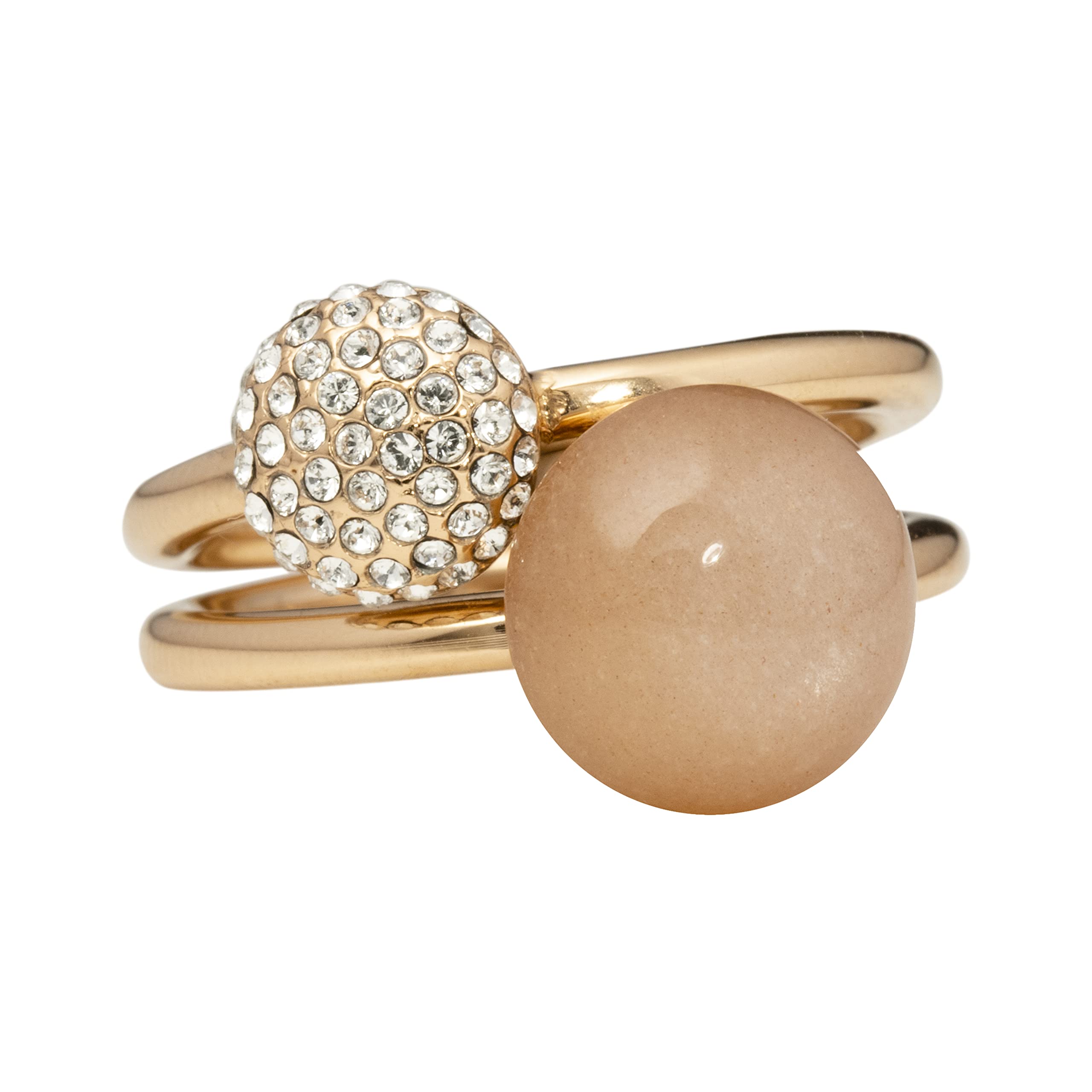 Peach Moonstone and Pavé - Two Rings Set - Rose Gold Color (6)