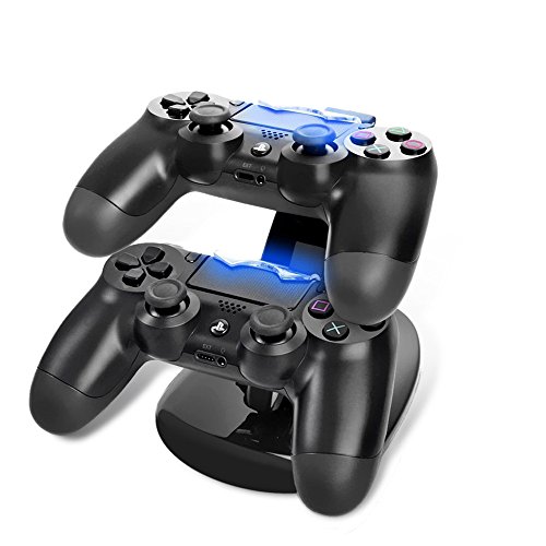 KONKY Controller Charger Dock Station Controller Charging Dock Stand Suit for PS4, USB Dual Charger Station Accessory with LED Indicator for Playstation 4 / PS4 Slim Pro and PSVR Controller, Black