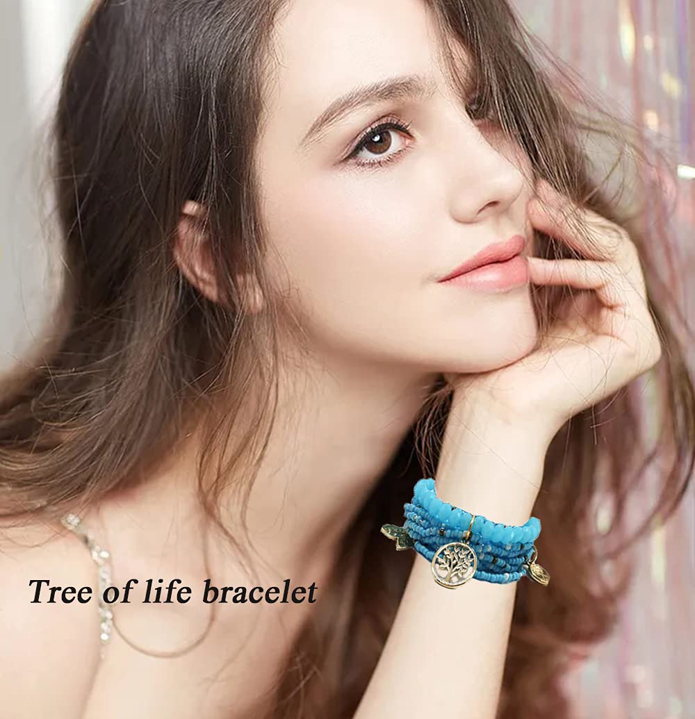 MOZAKA 9 Sets Bohemian Stackable Multilayer Bracelets for Women Stretch Elastic Multicolor Beaded Bracelets Jewelry Set