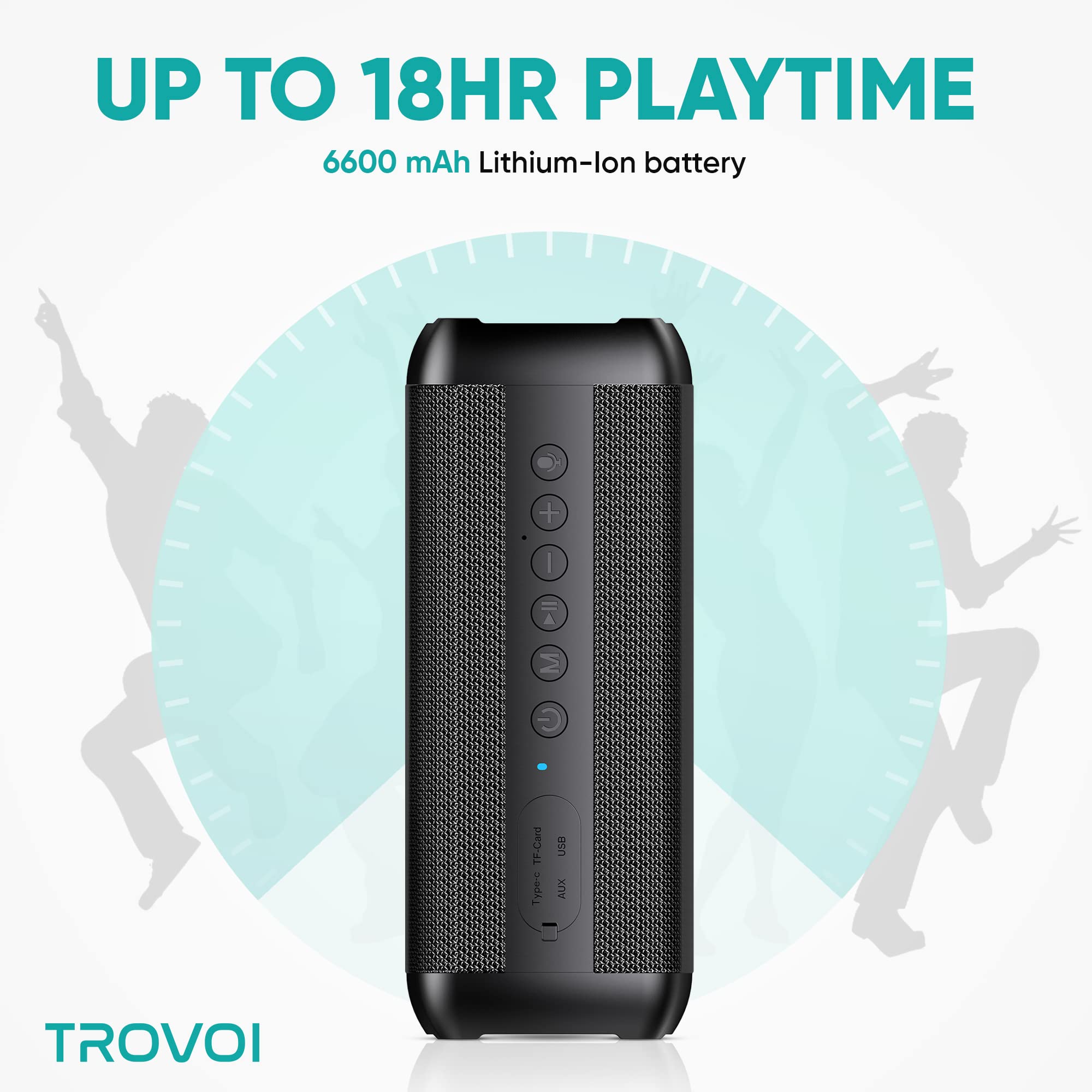 TROVOI Portable Bluetooth Speaker – 60W – IPX7 Waterproof – Suitable for Indoor, Outdoor, Pool, and Shower Use – Wireless Speakers for Home, Pool and Party – 360 Degree Sound