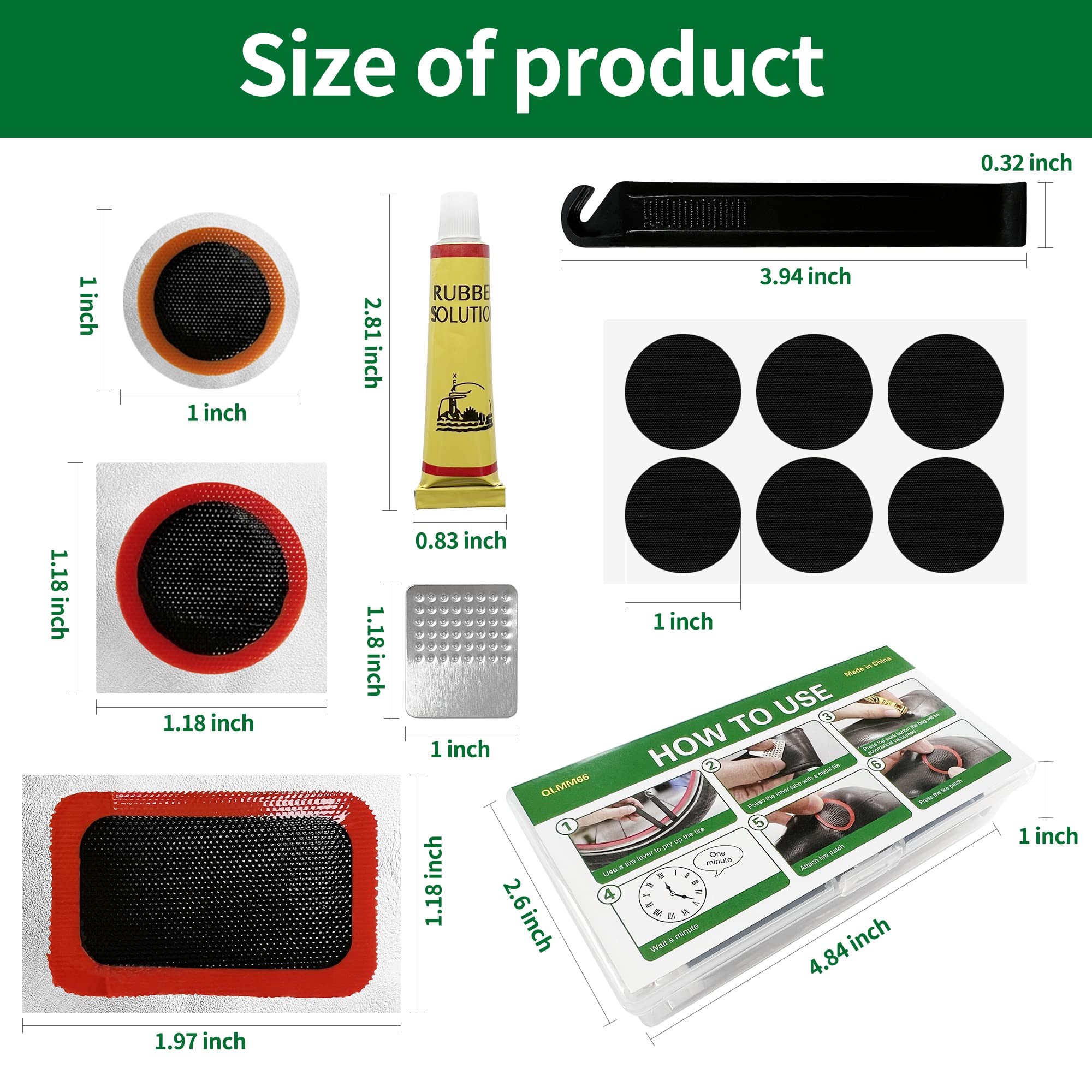 QLMM66 Bike Inner Tire Repair Kit - Bicycle Tube Patch Kits - with Portable Storage Box