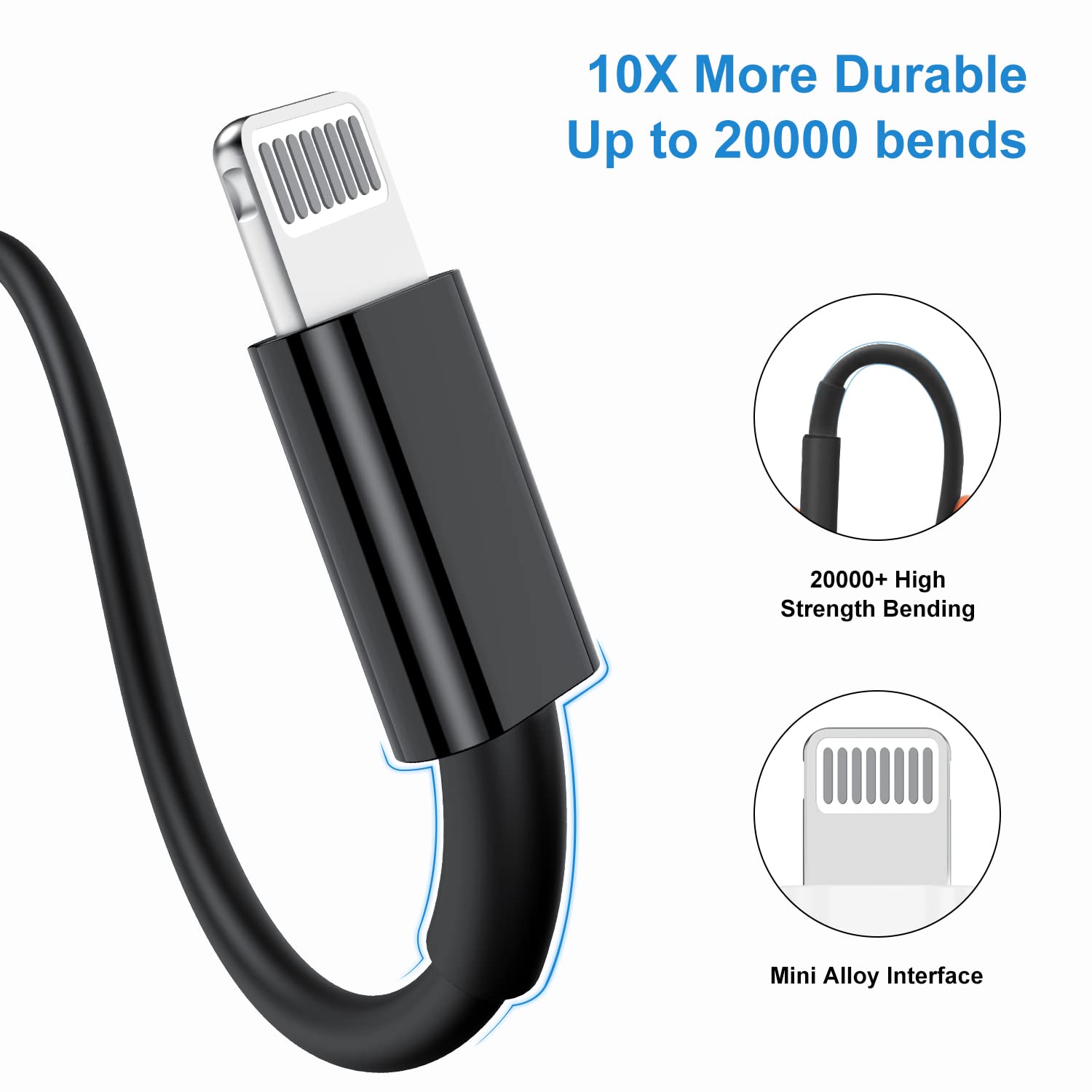 QZIIW iPhone Charger Cable 3 Ft [Apple MFI Certified], 3Pack 3 Feet USB A to Lightning Cable, Apple Charging Power Cord 3 Foot for iPhone 13 12 11 Pro Max Mini XR XS X 9 8 7Plus 6 6s ipad-Black