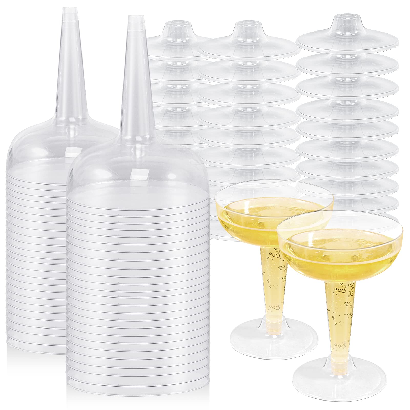 mwellewm 50 Pack Plastic Cocktail Glasses, 4 Oz Clear Disposable Champagne Flutes Margarita Glasses, Stemmed Stackable Shatterproof Dessert Cups Plastic Wine Glasses for Wedding, Celebration (Clear)
