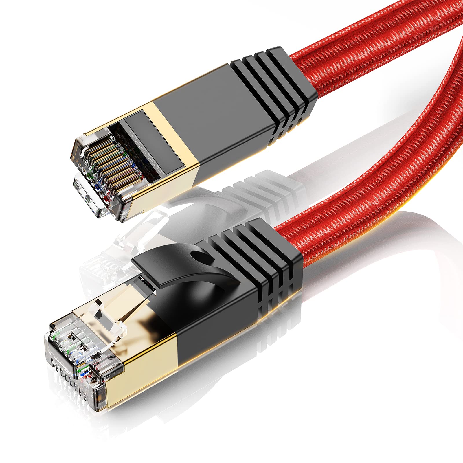 QZVOO 2Pack Cat 8 Ethernet Cable 6Ft, Flat Internet Network RJ45 Cable Shielded High Speed 2000Mhz 40Gbps LAN Patch Cables Cords for Outdoor, Gaming, Xbox, PS4, Router - Red