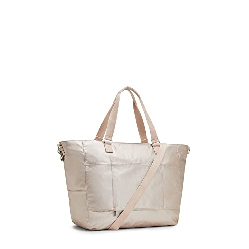 Kipling Womens WomenÂ’s Isaac Weekender Bag, Versatile Lightweight Overnight Tote, Nylon Travel Tote Bag, Quartz Metallic, 17.25 L x 15 H 8 D US