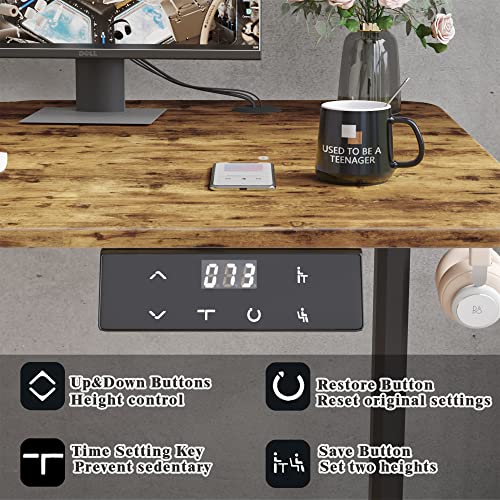 YESHOMY Electric Standing Desk Height Adjustable Table Ergonomic Home Office Workstation with Cup Holder and Headphone Hook, 55", Rustic Brown