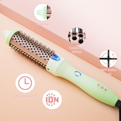 K&K Thermal Brush, 1.25 Inch Heated Round Brush, Professional Heated Curling Ceramic Tourmaline Ionic Curling Iron, Hot Styling Volumizing Brush, Dual Voltage