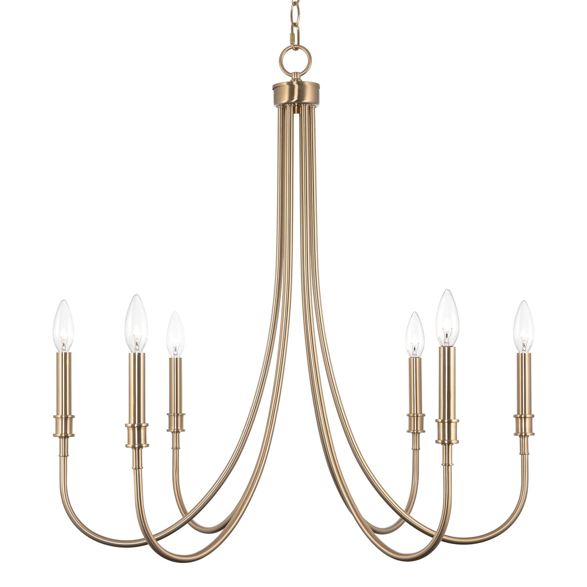 Kira Home Tuscany 30" 6-Light Modern Chandelier, Adjustable Hanging Height, Cool Brass Finish